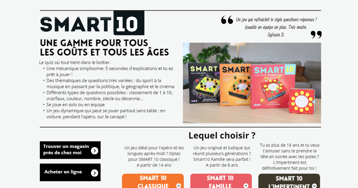 SMART 10 Landing page